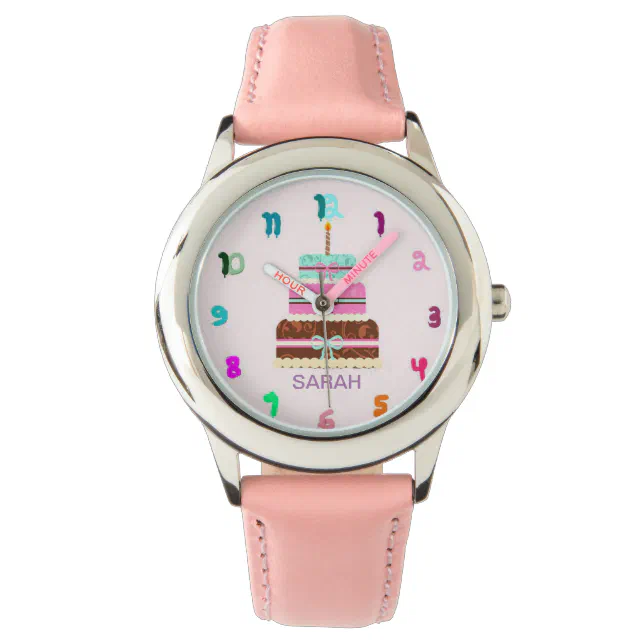 Personalized HAPPY BIRTHDAY girly pink watch | Zazzle