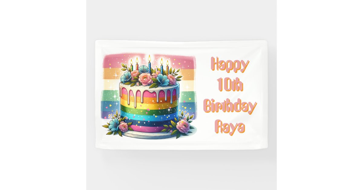 Personalized Happy Birthday | Rainbow Cake Banner | Zazzle