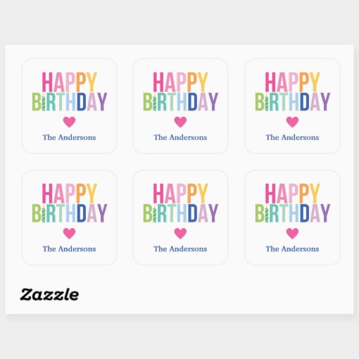 Personalized Happy Birthday Rainbow Sticker Tags | Zazzle