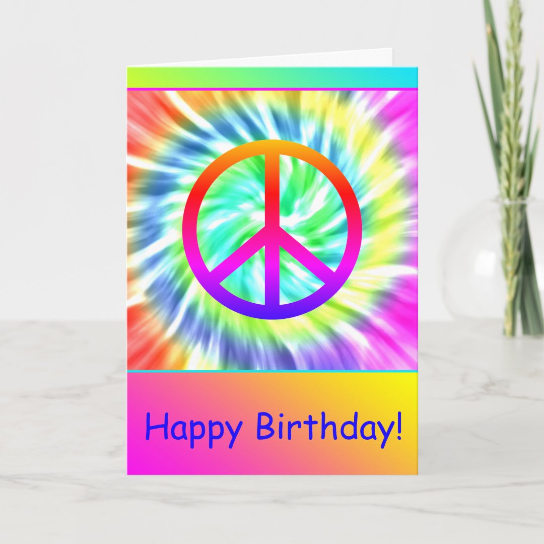 Personalized Happy Birthday Tie Dye Peace Card | Zazzle