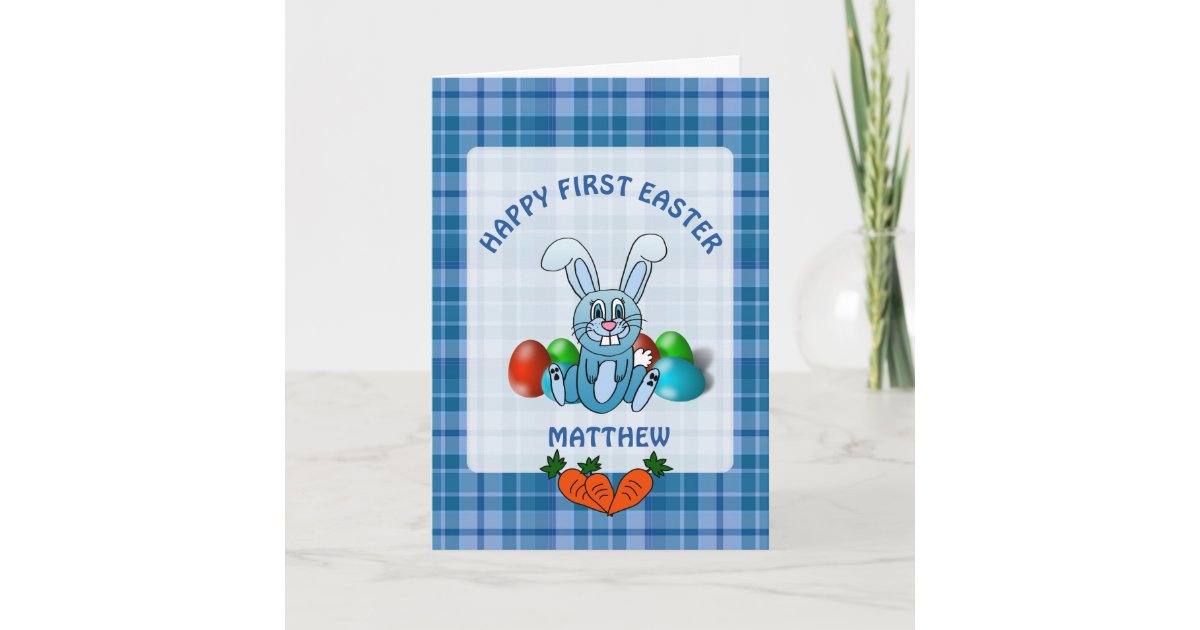 Personalized Happy First Easter Baby Boy Card | Zazzle