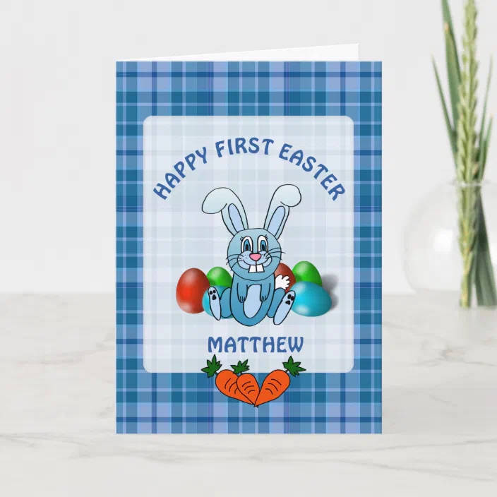 Personalized Happy First Easter Baby Boy Card | Zazzle