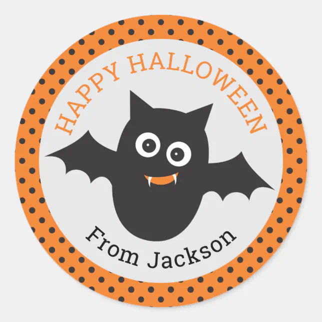 Personalized Happy Halloween Bat Sticker | Zazzle