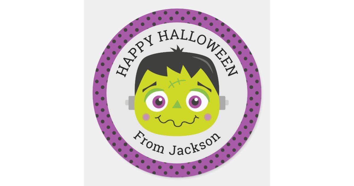 Personalized Happy Halloween Monster Round Sticker | Zazzle