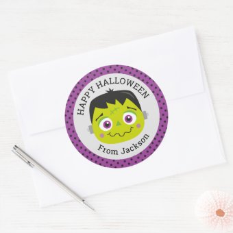 Personalized Happy Halloween Monster Round Sticker | Zazzle