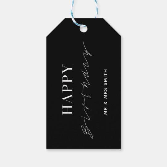 Personalized "Happy Happy Birthday" Black Gift Tags | Zazzle.com