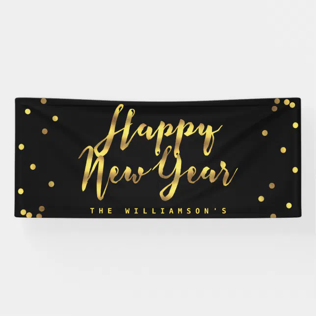 Personalized Happy New Year Faux Gold Confetti Banner | Zazzle