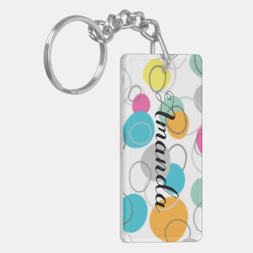 Personalized Happy Rainbow Retro Circle Keychain | Zazzle