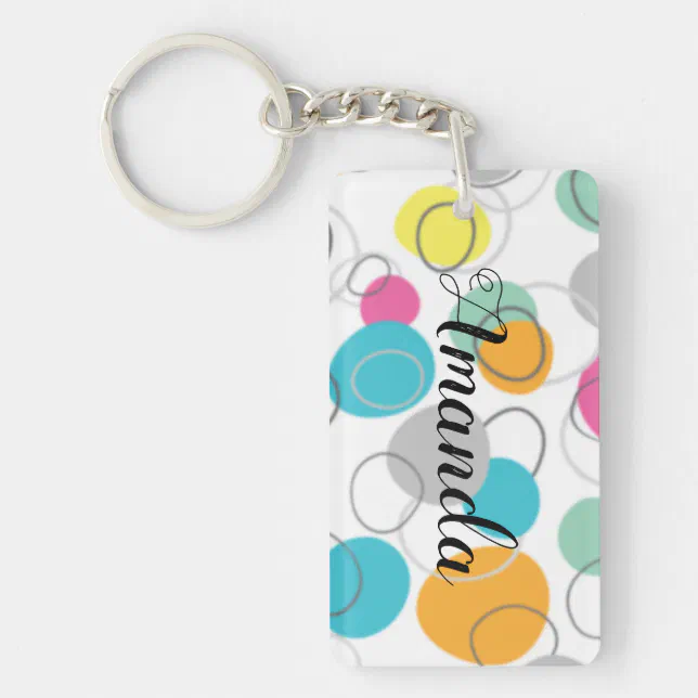Personalized Happy Rainbow Retro Circle Keychain | Zazzle