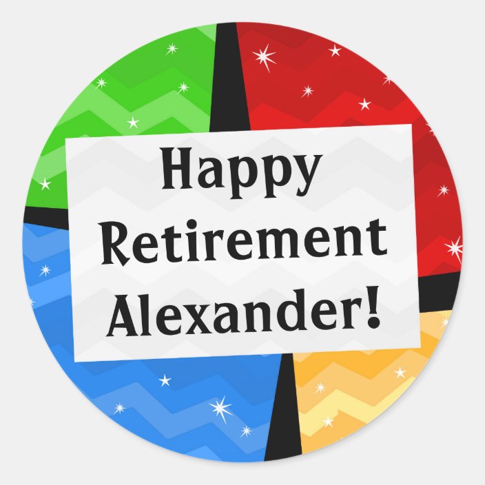 Personalized Happy Retirement, Color Squares Party Classic Round ...