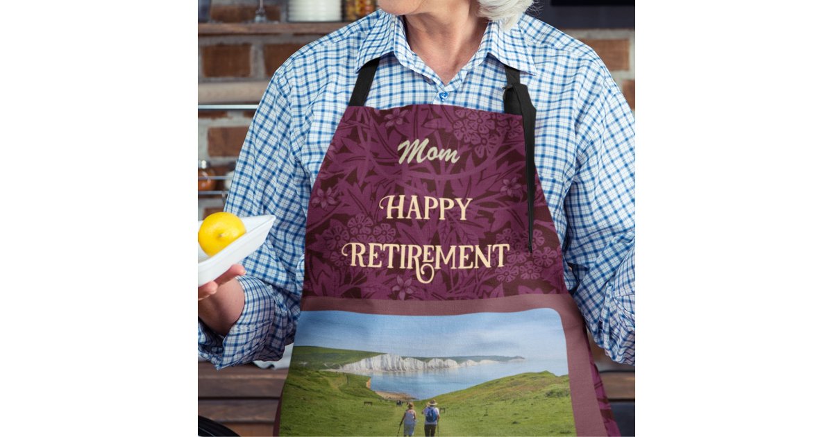 Personalized Happy Retirement Gifts for Mom Red Apron | Zazzle