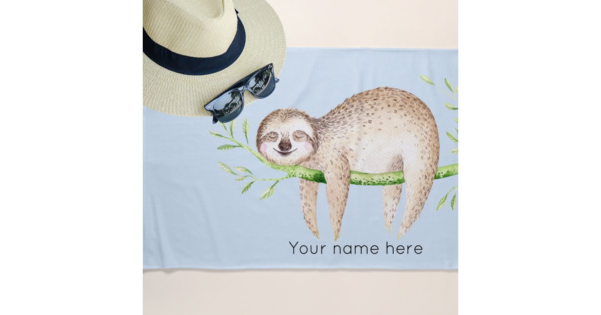Personalized Happy Sloth Beach Towel | Zazzle