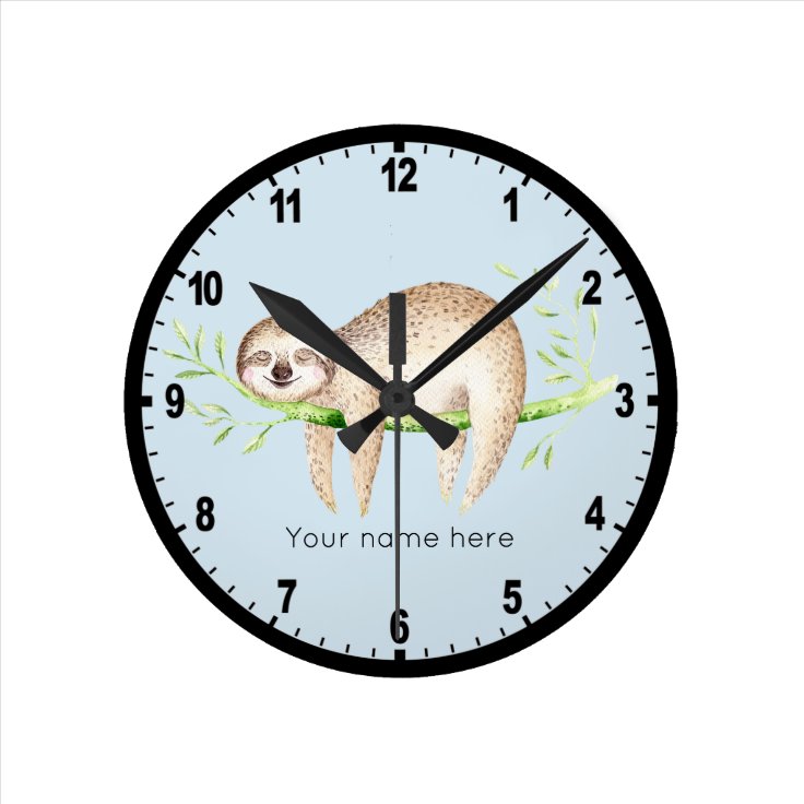 Personalized Happy Sloth Round Clock | Zazzle