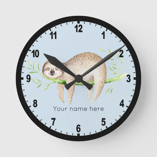 Personalized Happy Sloth Round Clock | Zazzle