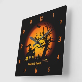 Personalized Haunted House Halloween Wall Clock | Zazzle