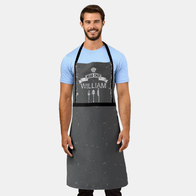 Personalized Head Chef dark gray cool mens kitchen Apron | Zazzle