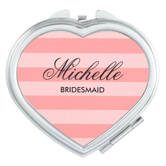Personalized heart compact mirror for bridesmaid | Zazzle