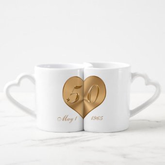 PERSONALIZED Heart Golden 50th Anniversary Mug Set | Zazzle