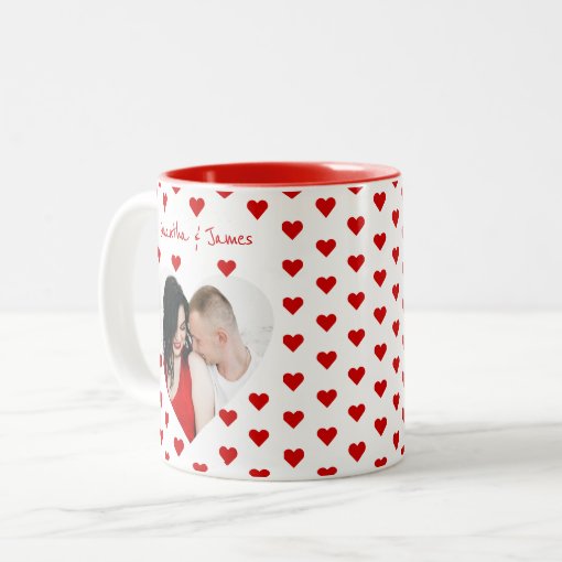 Personalized heart photo & couple's names mug | Zazzle