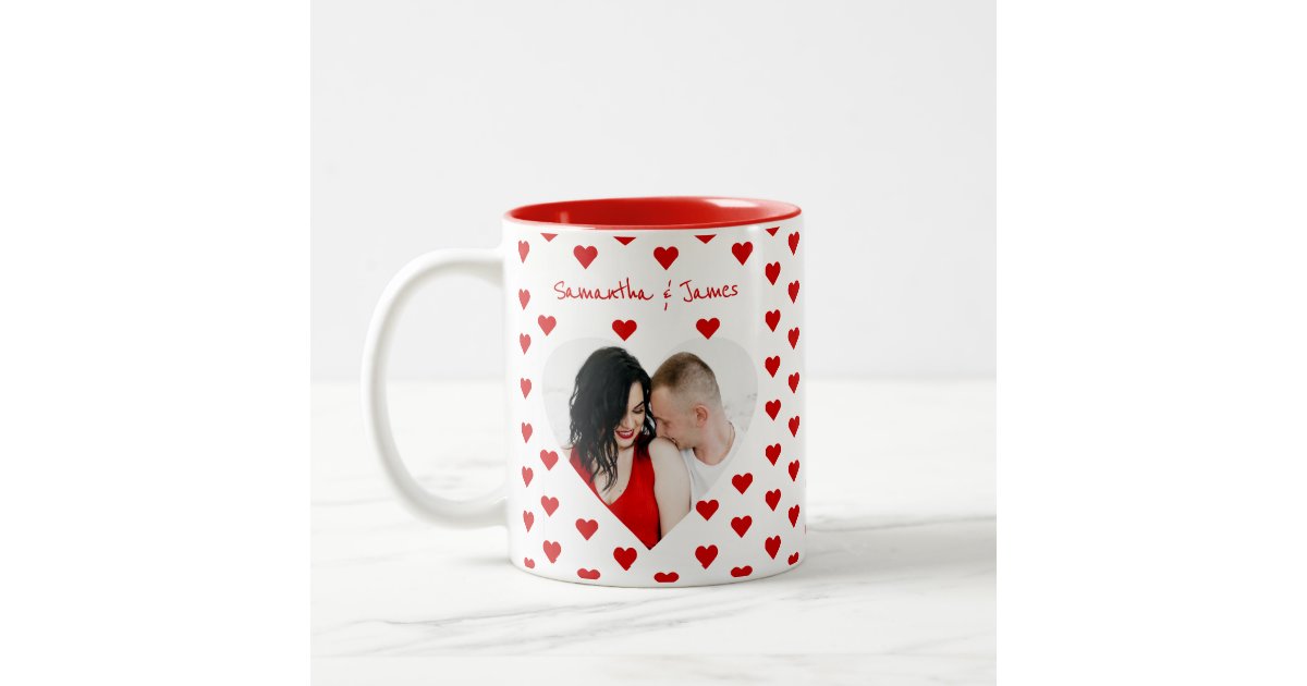 Personalized heart photo & couple's names mug | Zazzle