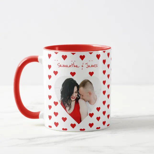 Personalized heart photo & couple's names mug | Zazzle