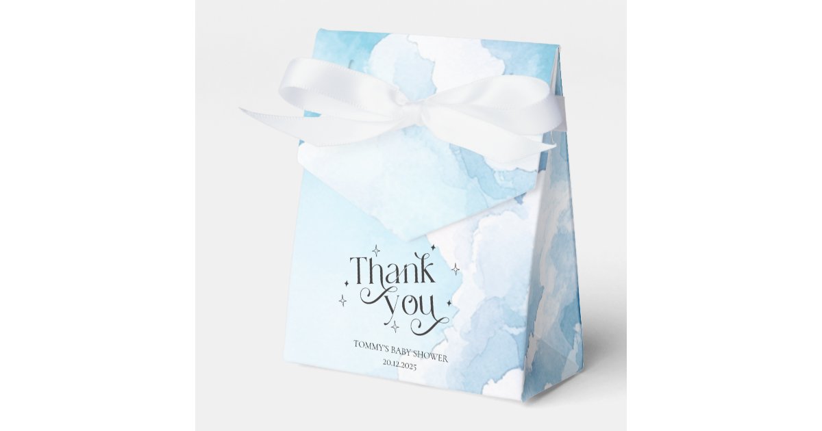 Personalized Heaven Sent Blue Clouds Baby Shower Favor Boxes | Zazzle