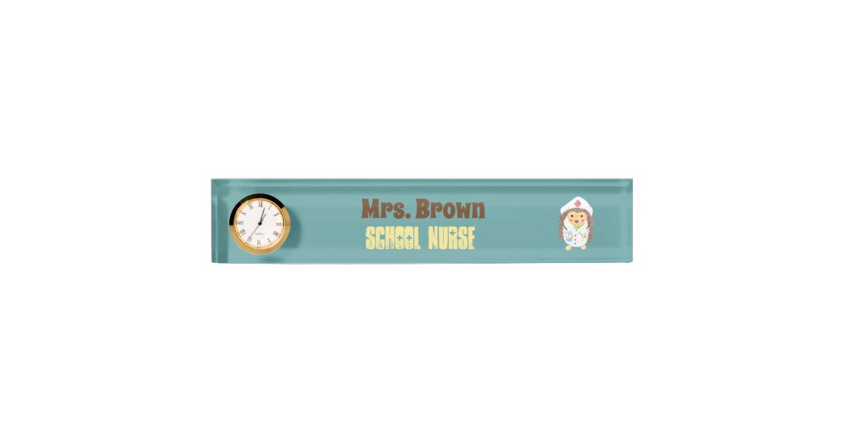 Personalized hedgehog school nurse desk nameplate | Zazzle