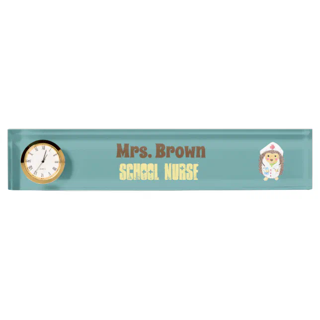 Personalized hedgehog school nurse desk nameplate | Zazzle