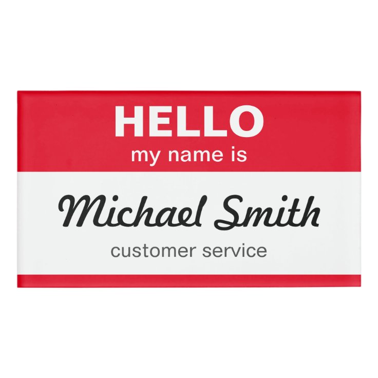Personalized Hello My Name is Classical Red White Name Tag | Zazzle