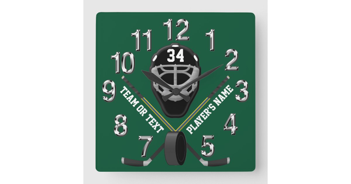 Personalized Hockey Clock, Your COLORS and TEXT Square Wall Clock | Zazzle