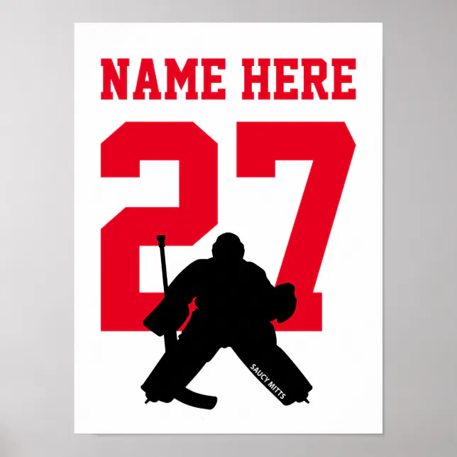 Personalized Hockey Goalie Player Number Red Poster | Zazzle