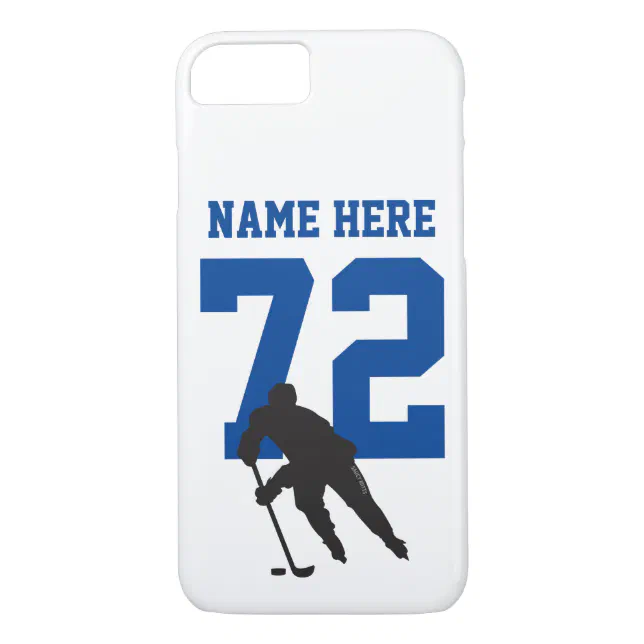 Personalized Hockey Player Name Number Blue Case-Mate iPhone Case | Zazzle