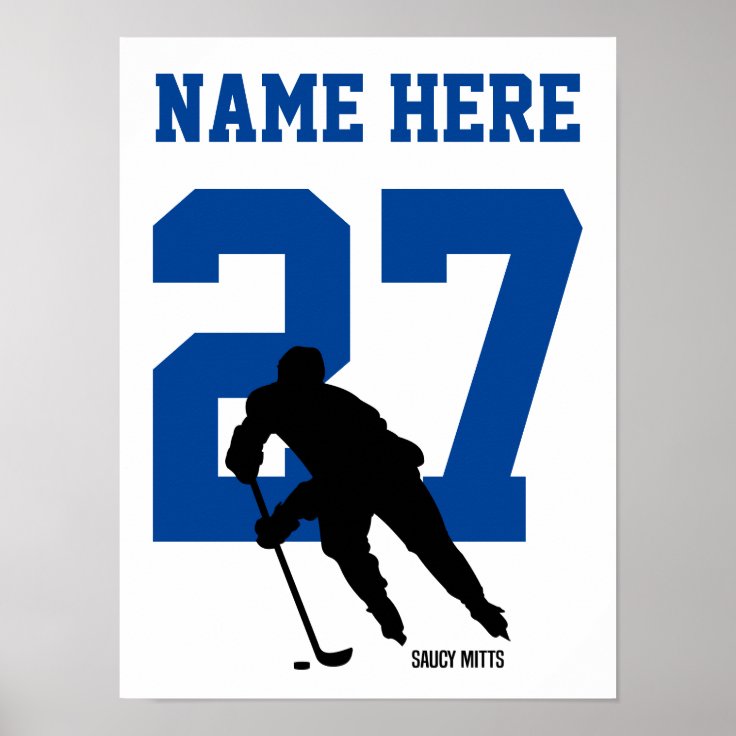 Personalized Hockey Player Number Blue Poster | Zazzle