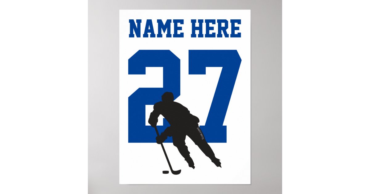 Personalized Hockey Player Number Blue Poster | Zazzle