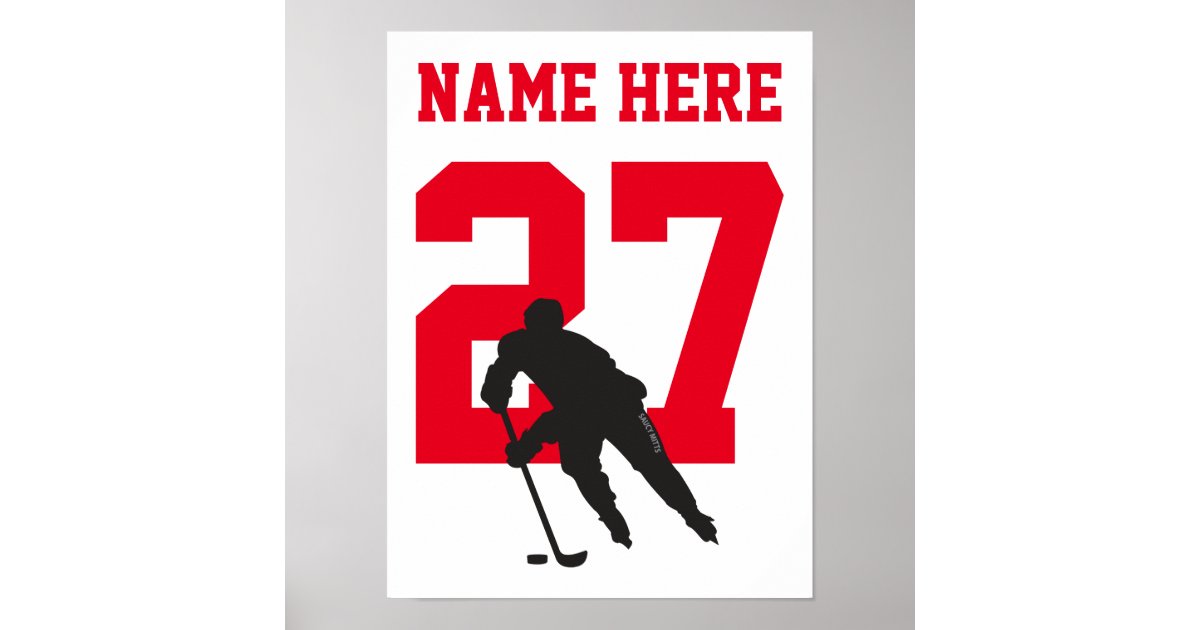 Personalized Hockey Player Number Red Poster | Zazzle