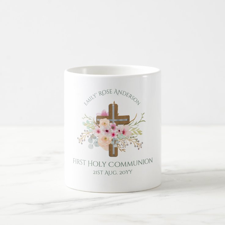 Personalized Holy Communion Floral Cross Coffee Mug | Zazzle