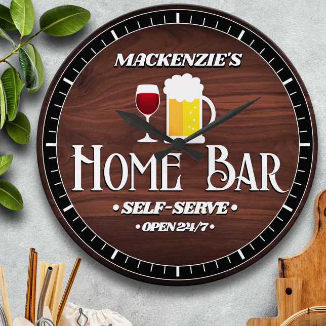 Personalized Home Bar Theme Large Clock | Zazzle