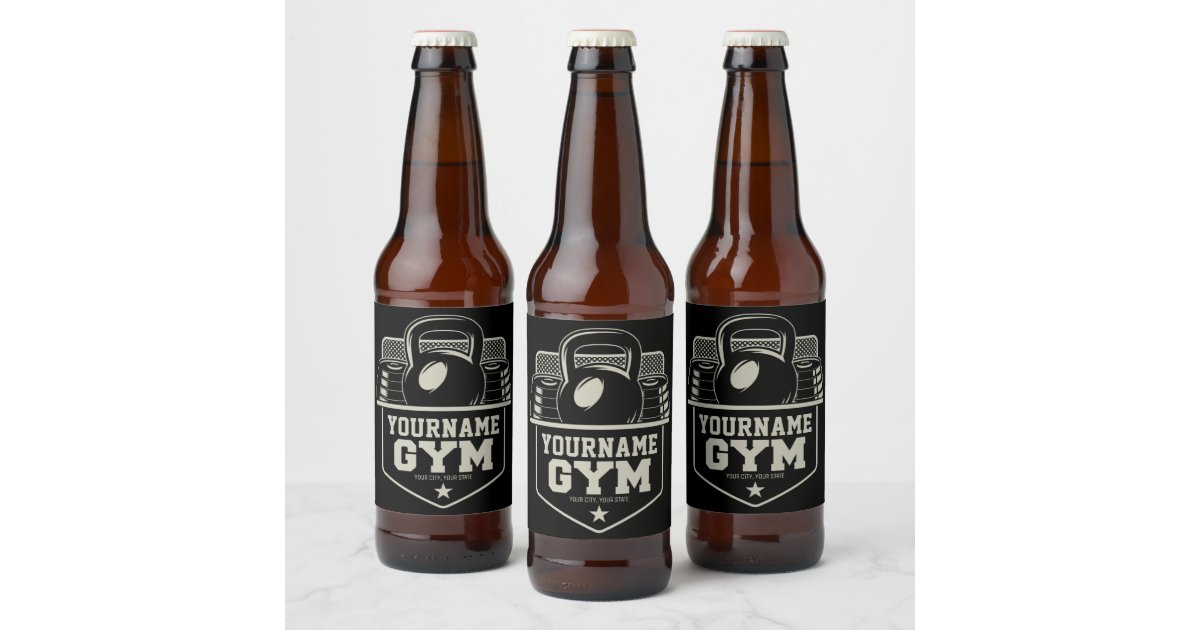 Personalized Home GYM Kettlebell Fitness Trainer Beer Bottle Label | Zazzle