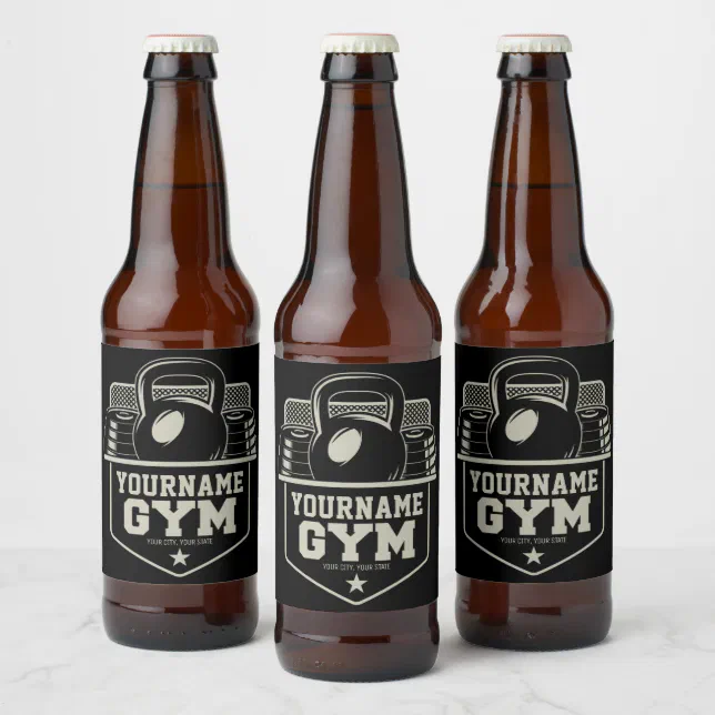 Personalized Home GYM Kettlebell Fitness Trainer Beer Bottle Label | Zazzle
