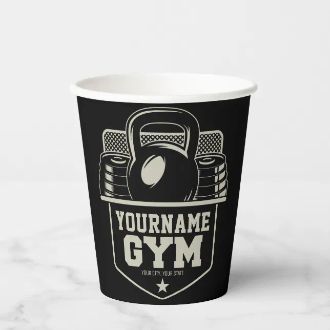 Personalized Home GYM Kettlebell Fitness Trainer Paper Cups | Zazzle