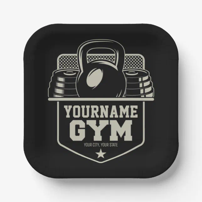 Personalized Home GYM Kettlebell Fitness Trainer Paper Plates | Zazzle
