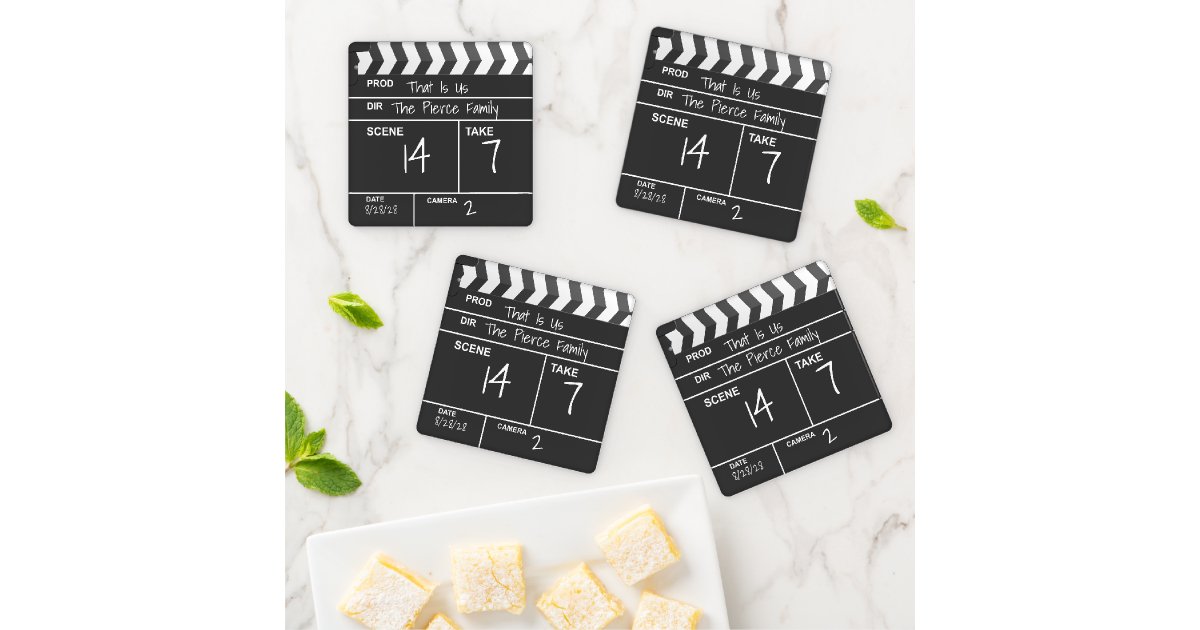 Personalized Home Theater Custom Movie Clapboard Coaster Set | Zazzle