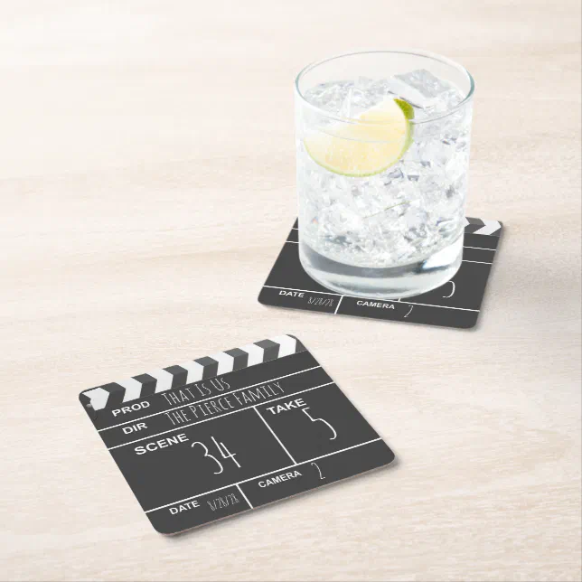 Personalized Home Theater Custom Movie Clapboard Square Paper Coaster ...