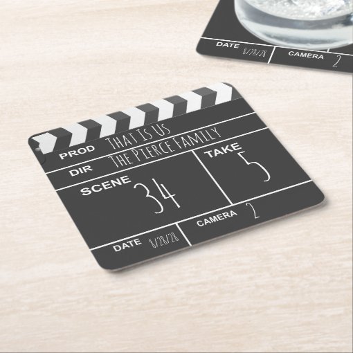 Personalized Home Theater Custom Movie Clapboard Square Paper Coaster ...