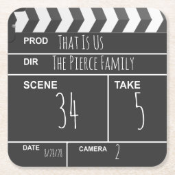 Personalized Home Theater Custom Movie Clapboard Square Paper Coaster ...