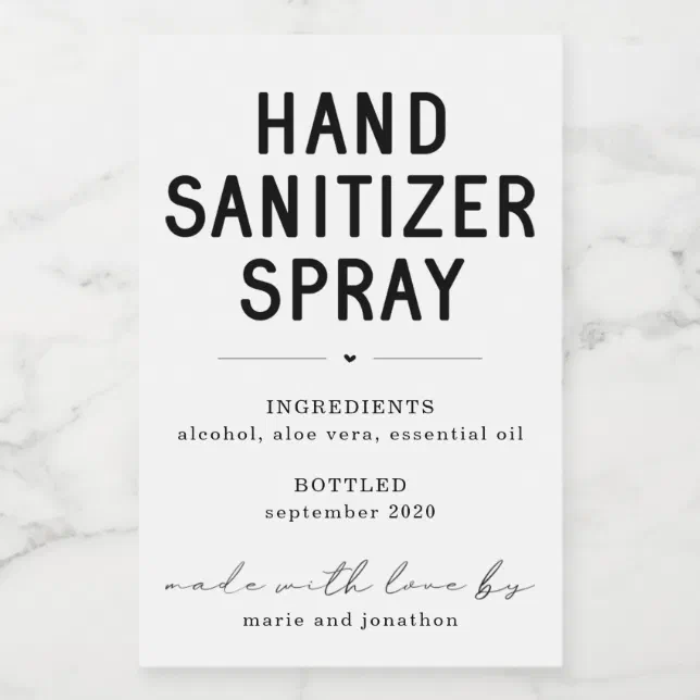 Personalized Homemade Hand Sanitizer Spray Label | Zazzle