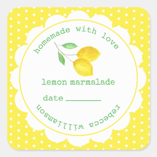 Personalized Homemade Lemon Marmalade Jar Square Sticker | Zazzle.com