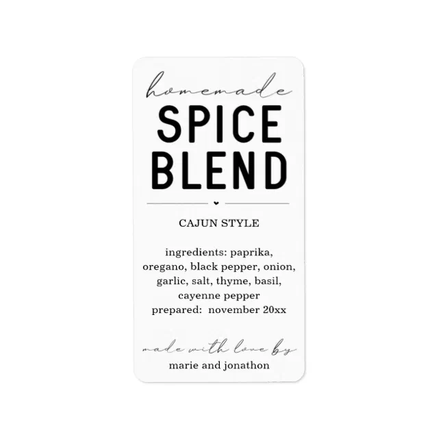 Personalized Homemade Spice Blend Jar Label | Zazzle