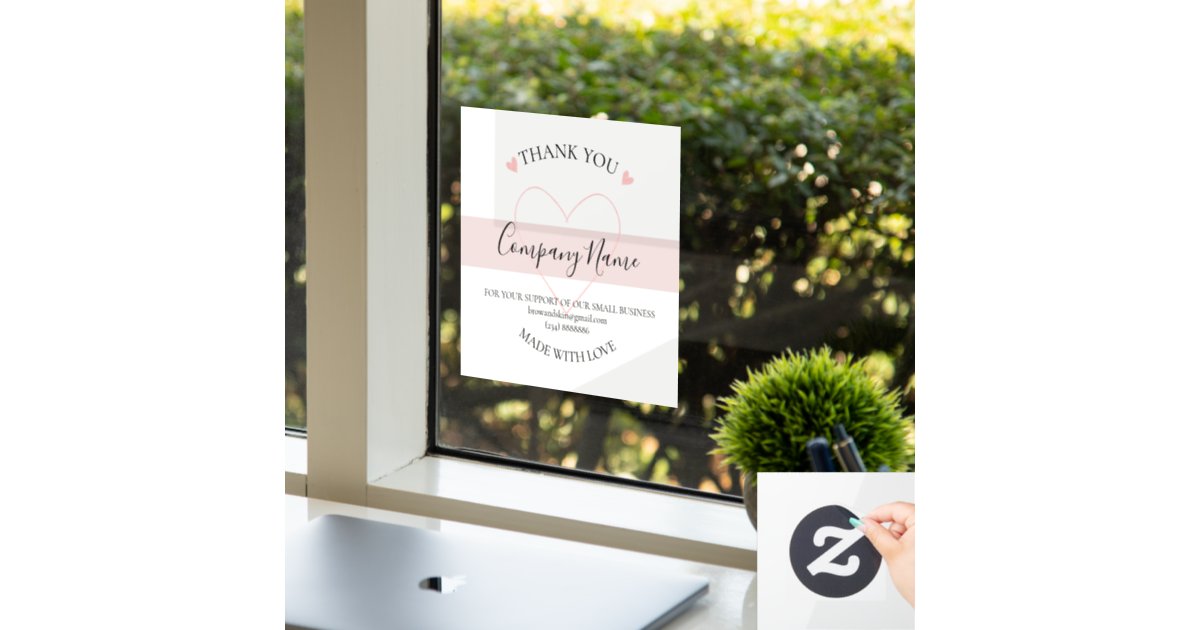 Personalized Homemade THANK YOU business branding Window Cling | Zazzle