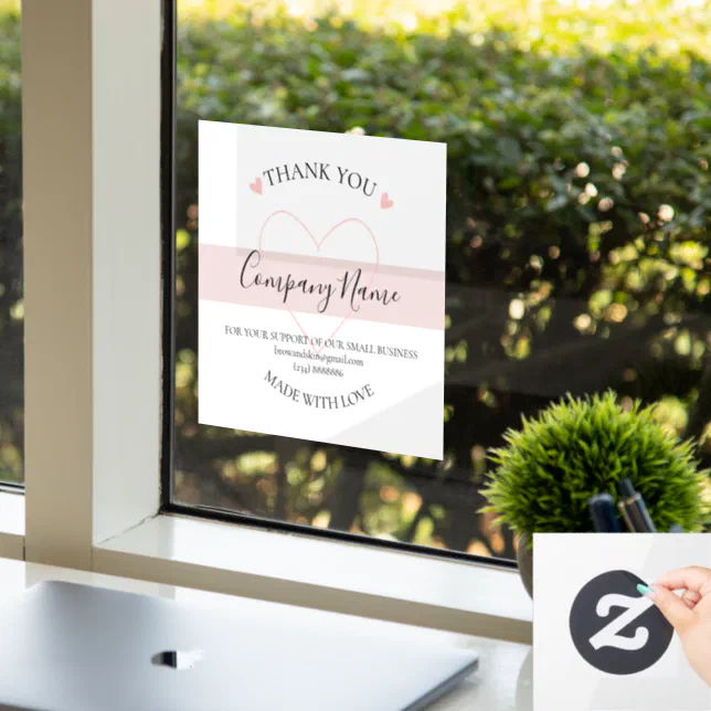 Personalized Homemade THANK YOU business branding Window Cling | Zazzle